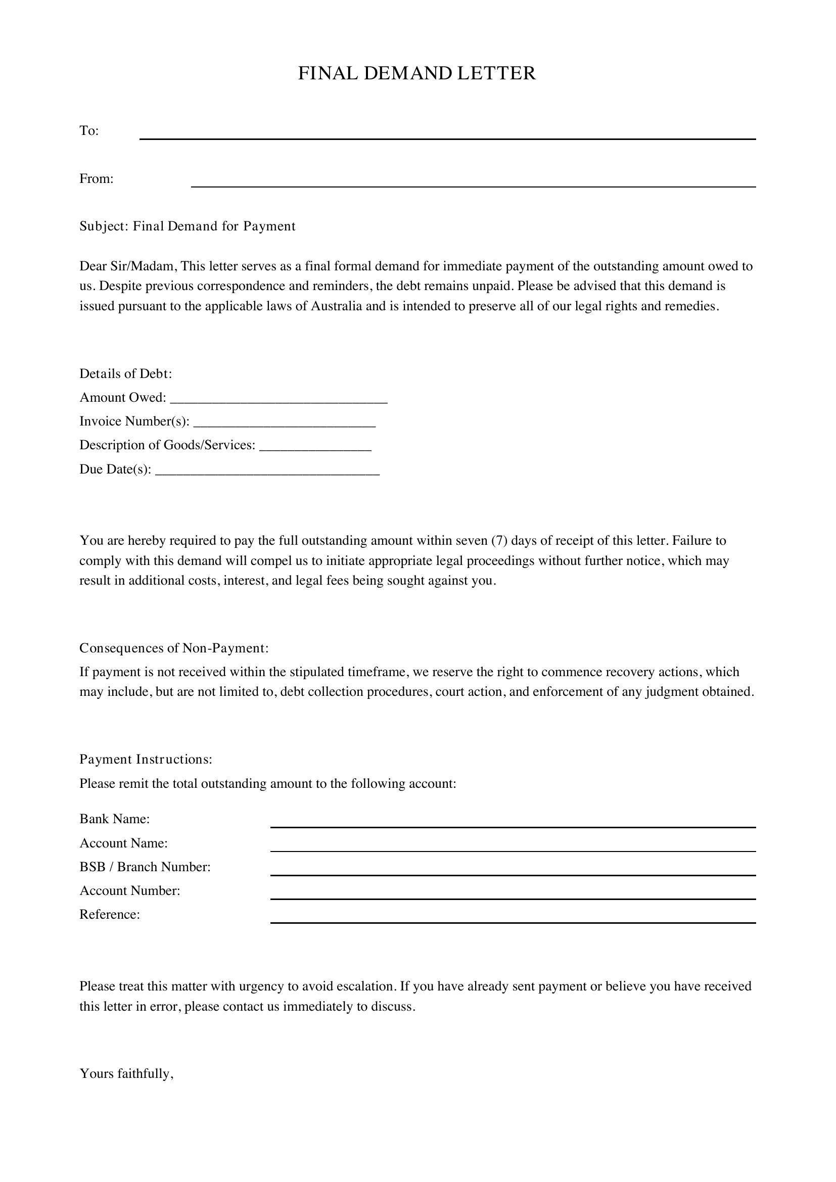 Final Demand Letter Template - Australia