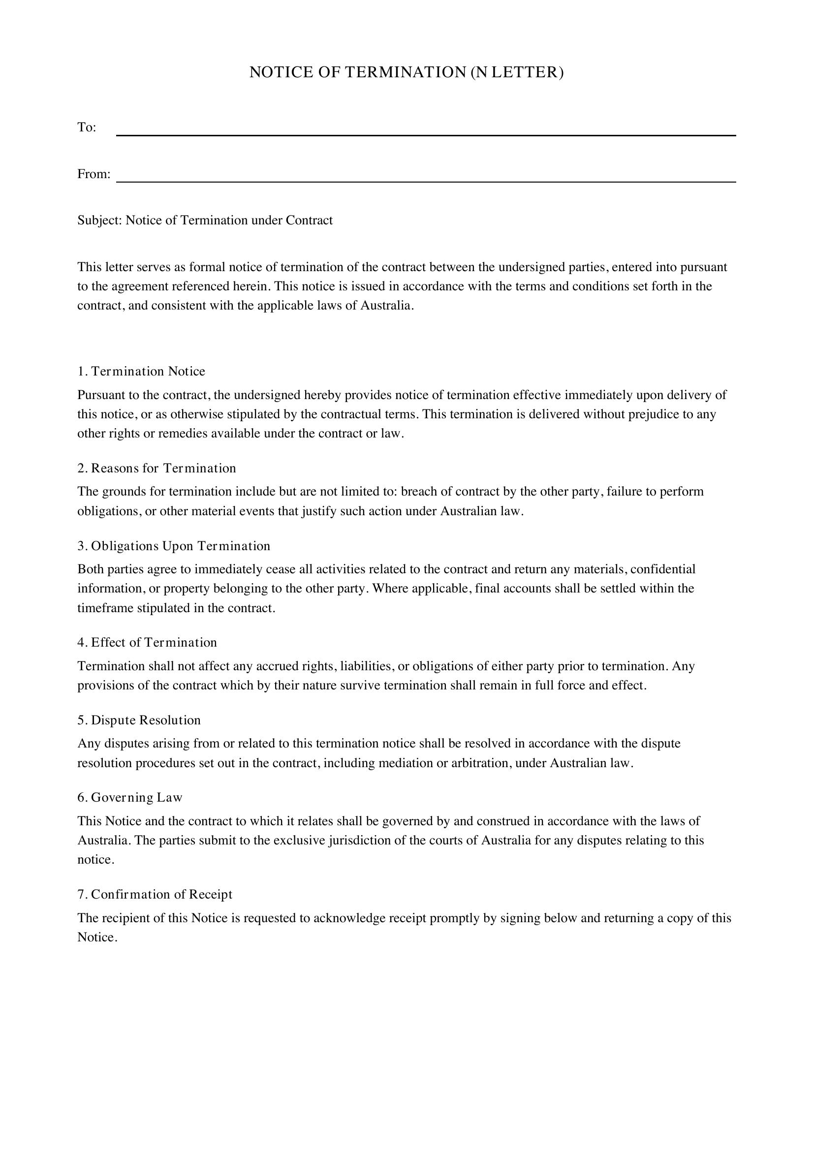 N Letter Template - Australia
