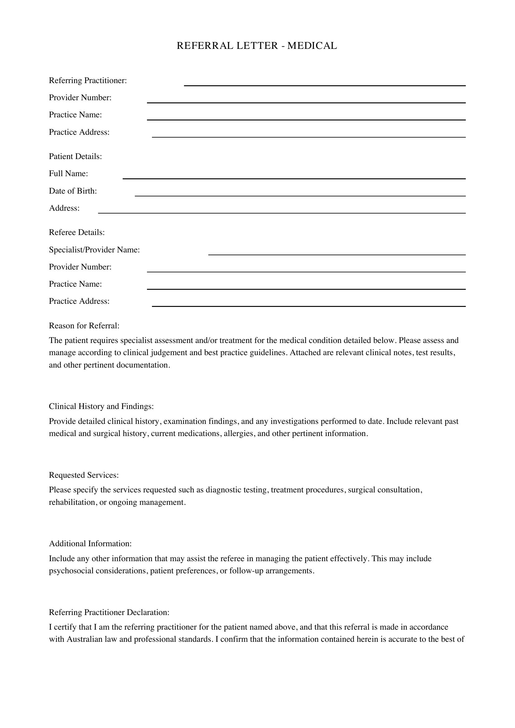 Referral Letter Medical Template - Australia